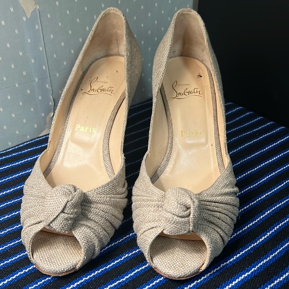 Christian Louboutin | Shoes | Christian Louboutin Grey Peep Toe Heels ...